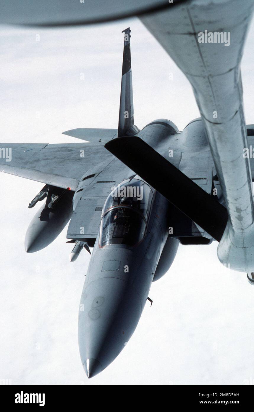 A view from the boom operator's station of an Alaska Tanker Task Force KC-135 Stratotanker ...