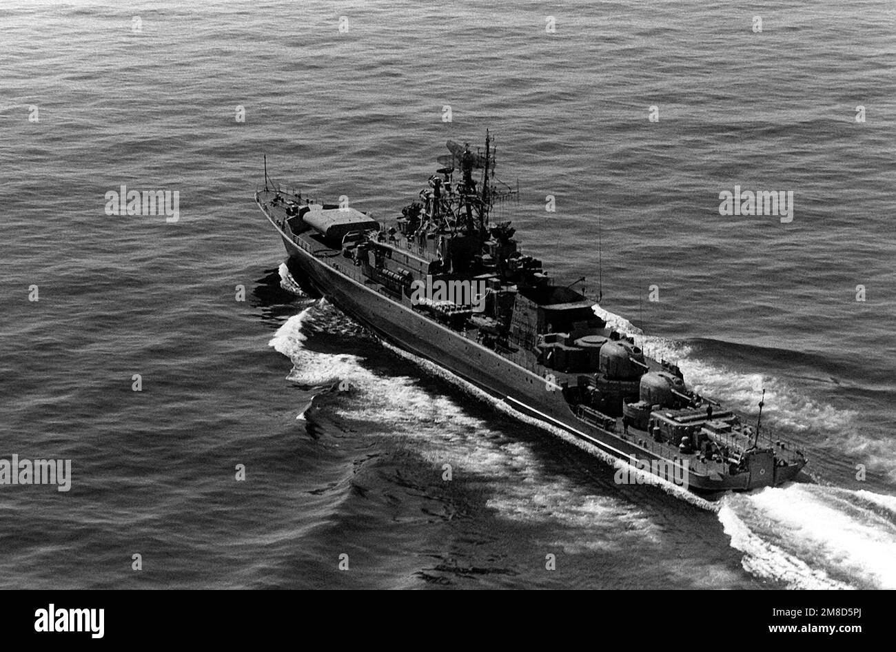 A port quarter view of the Soviet Krivak II class guided missile ...