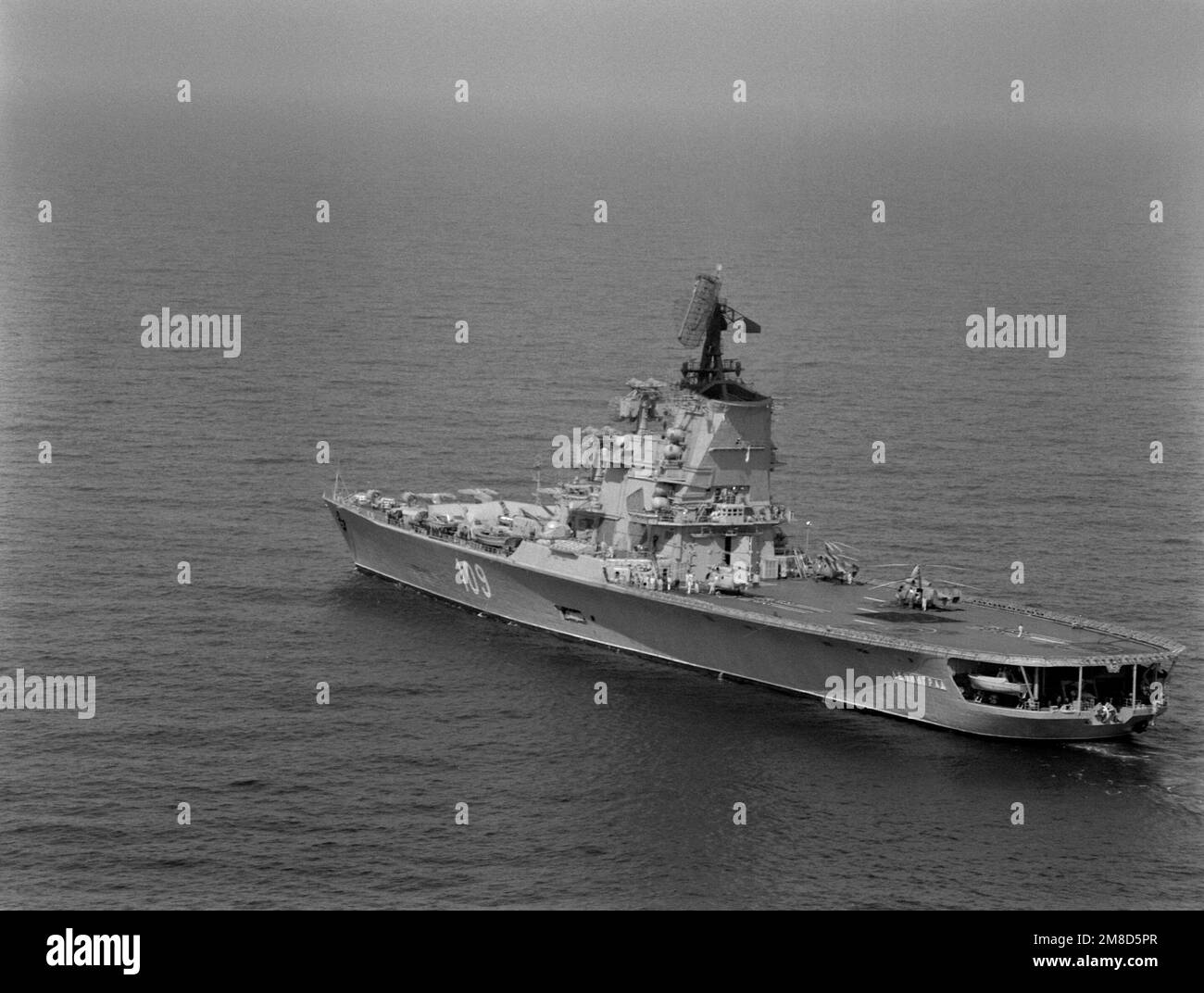 A port quarter view of the Soviet Moskva class helicopter cruiser ...