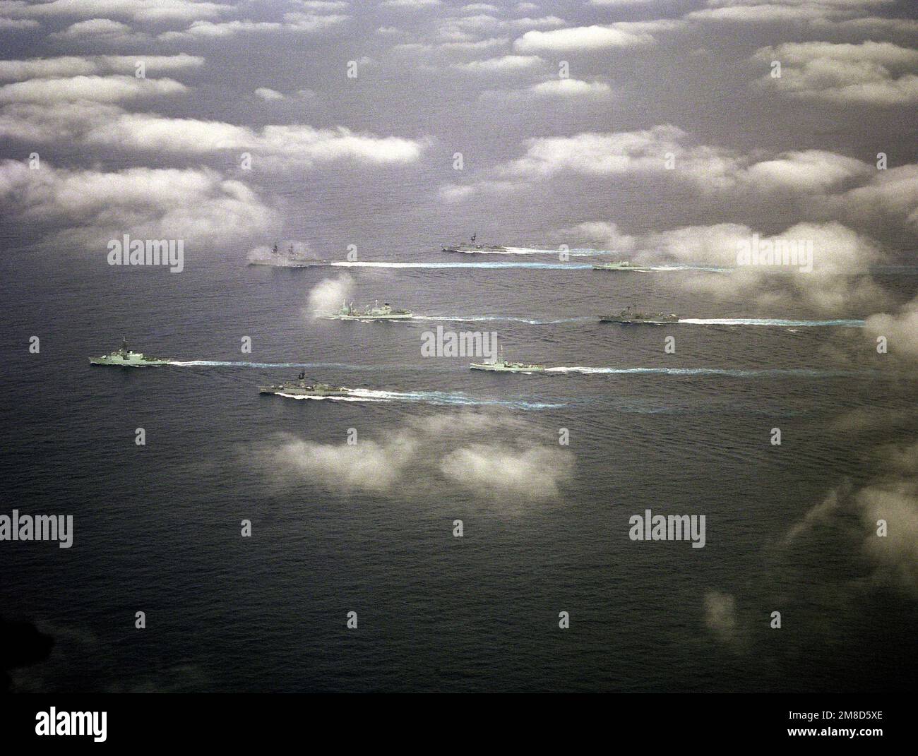An aerial view of a combined task group, which includes several foreign ...