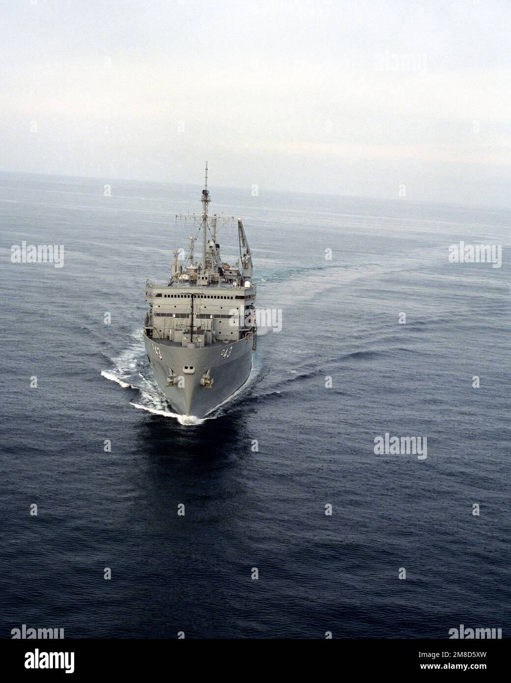 A bow view of the destroyer tender USS CAPE COD (AD 43) underway near ...