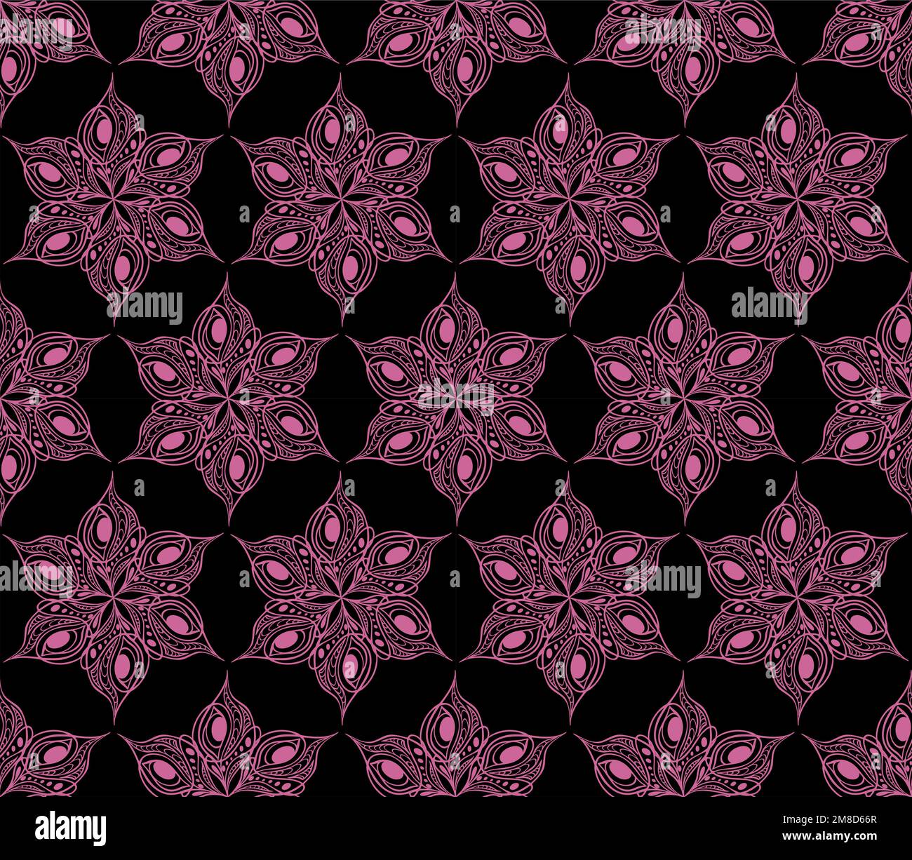 seamless symmetrical pattern of abstract pink graphic elements on a ...
