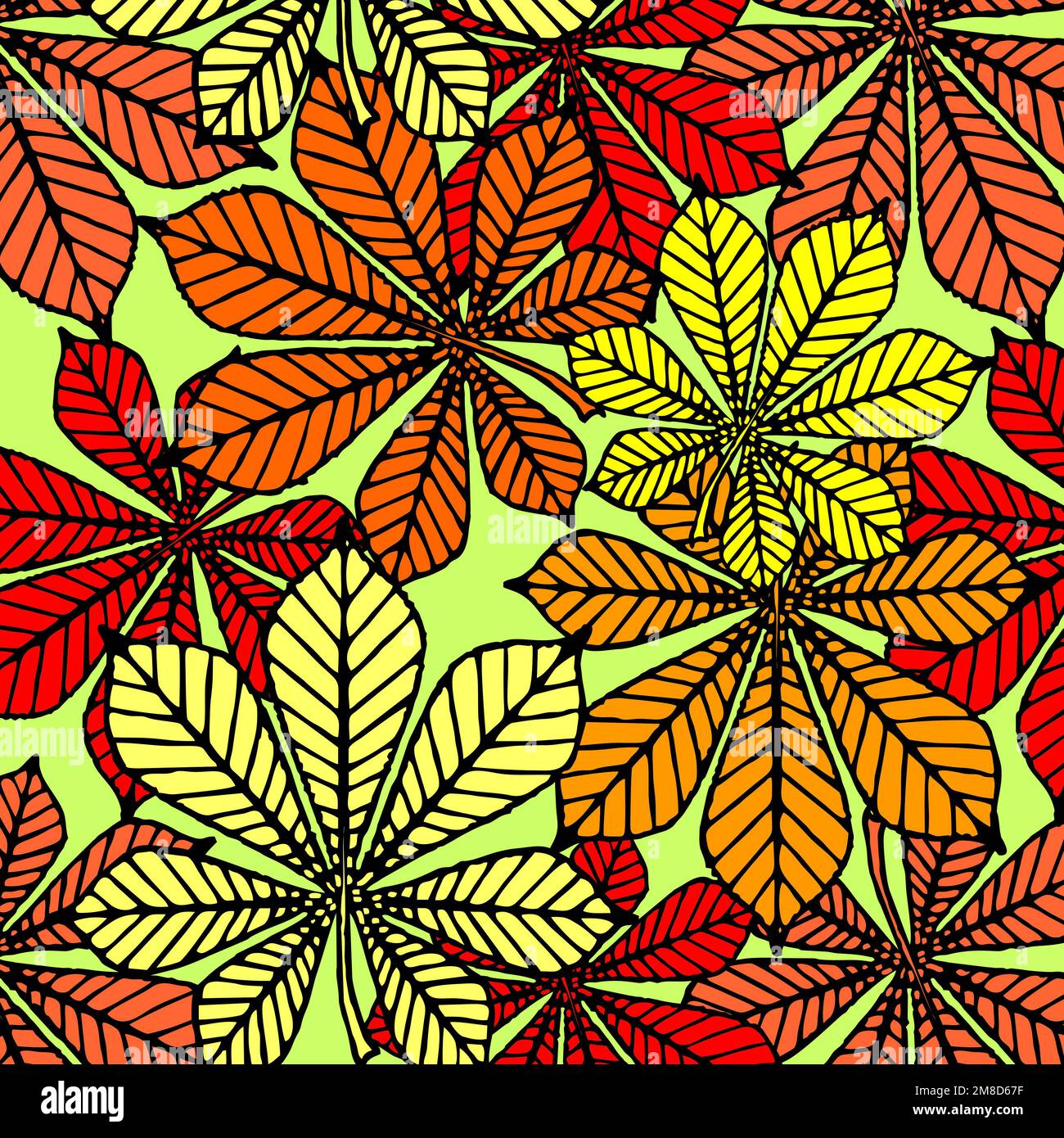 bright autumn seamless pattern of chestnut yellow and red leaves on a ...