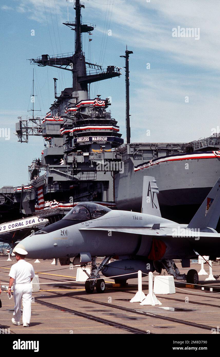 A Strike Fighter Squadron 132 (VFA-132) F/A-18A Hornet aircraft is ...