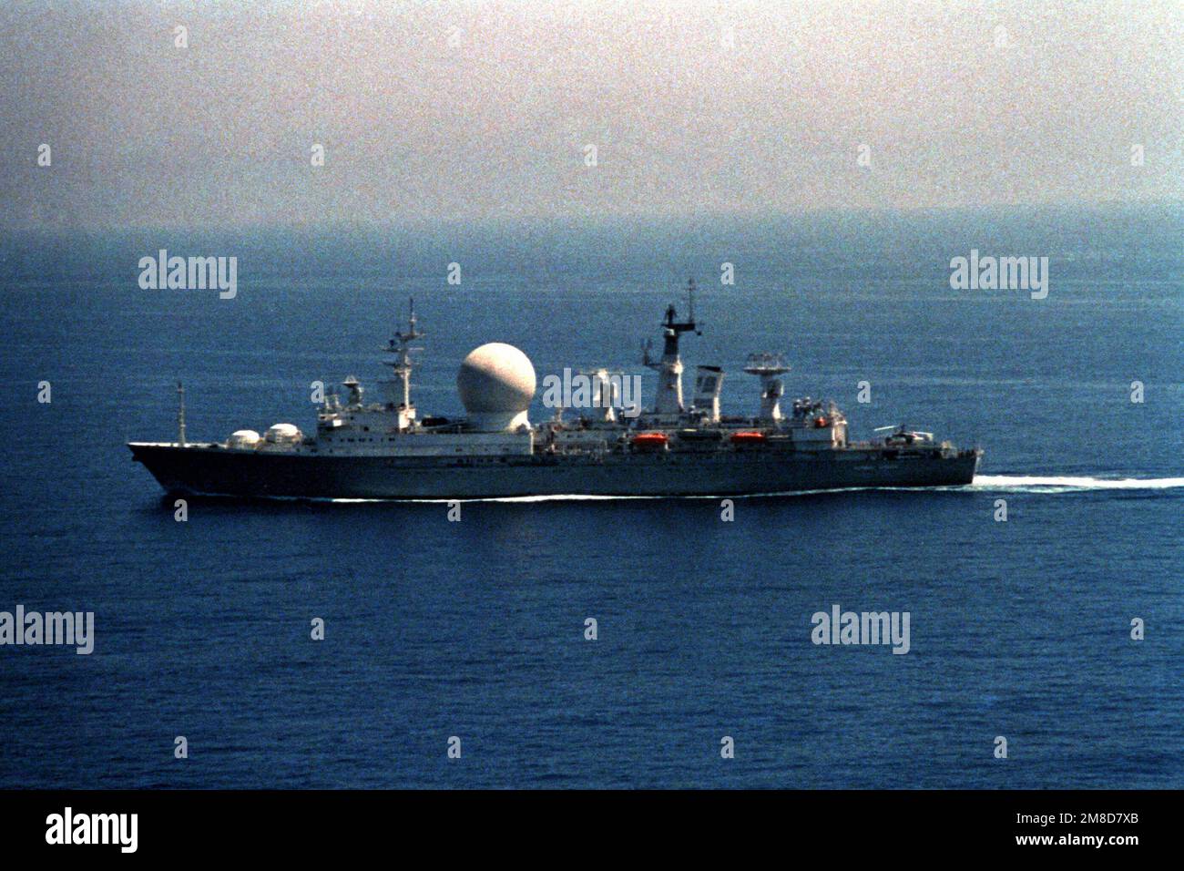 A port beam view of the Soviet Marshal Nedelin class naval missile ...