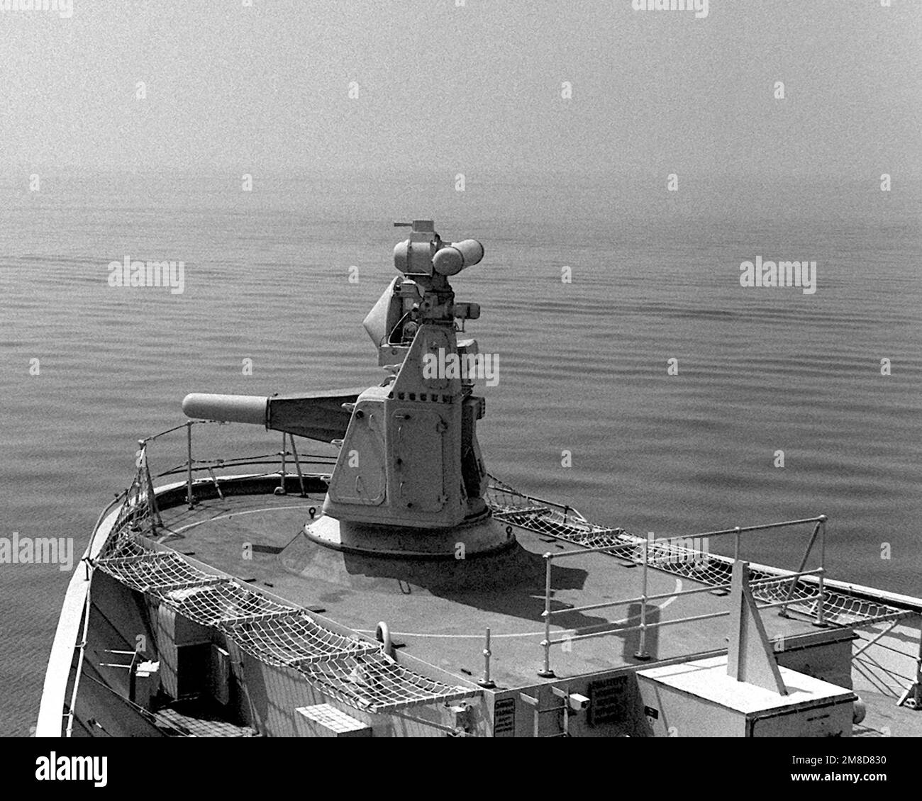 A view of the Goalkeeper naval air defense system fitted on the bow of ...