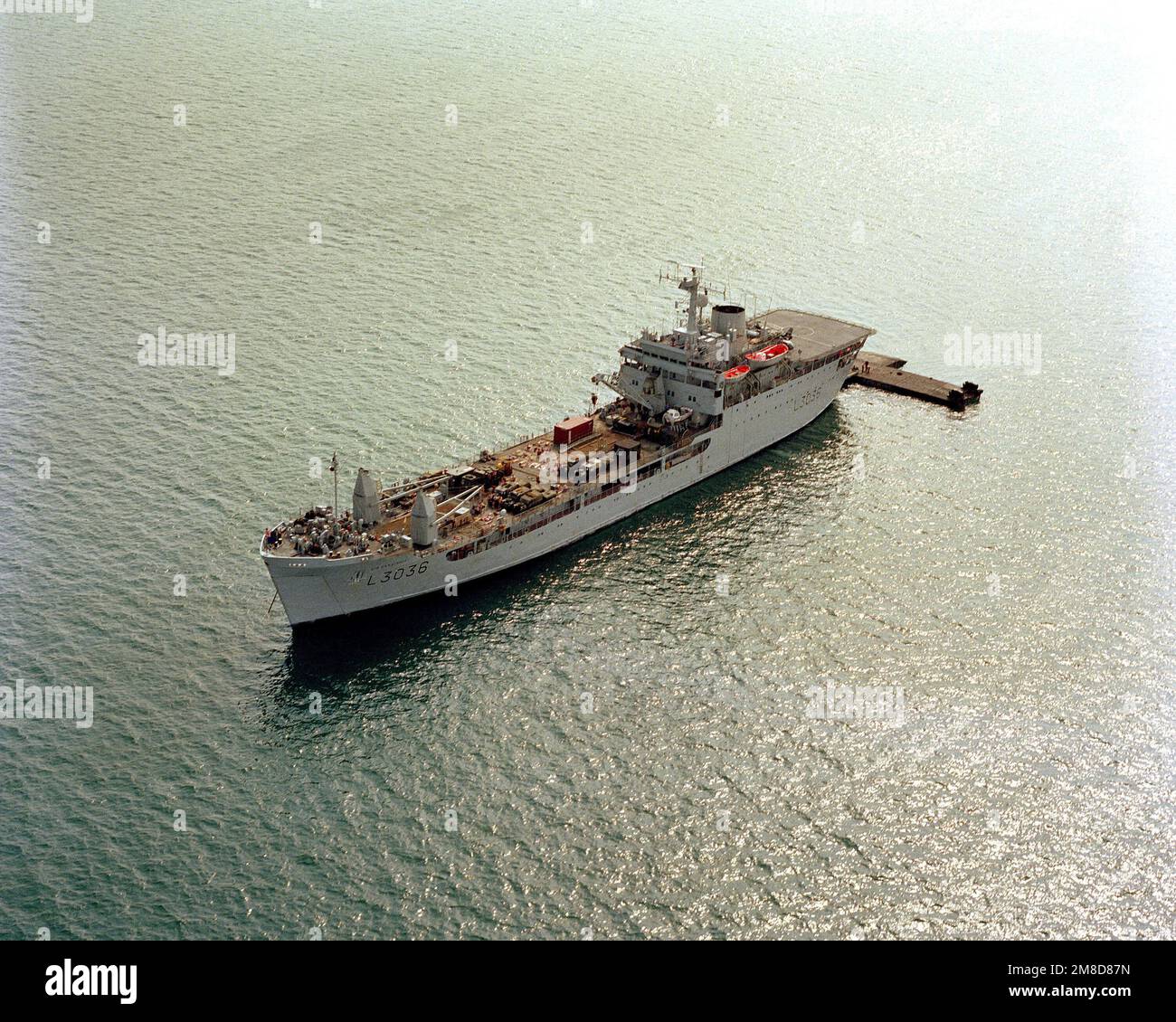 An aerial port bow view of the British logistic landing ship RFA SIR ...