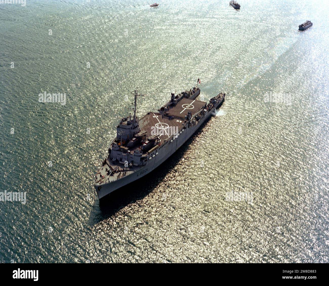 An aerial port bow view of the of French landing ship dock FS OURAGAN ...