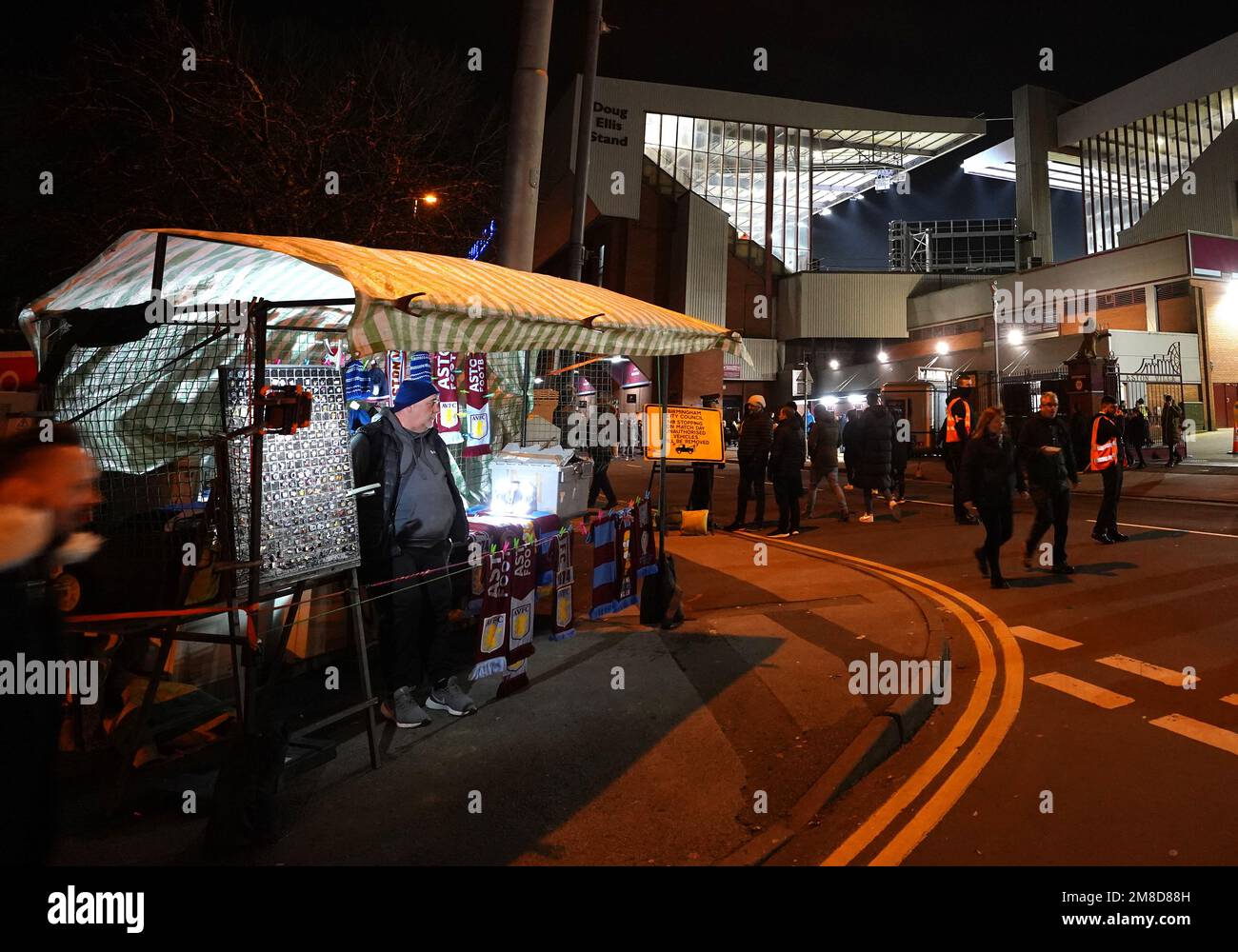 A merchandise stall outside ahead of the Premier League match at Villa ...