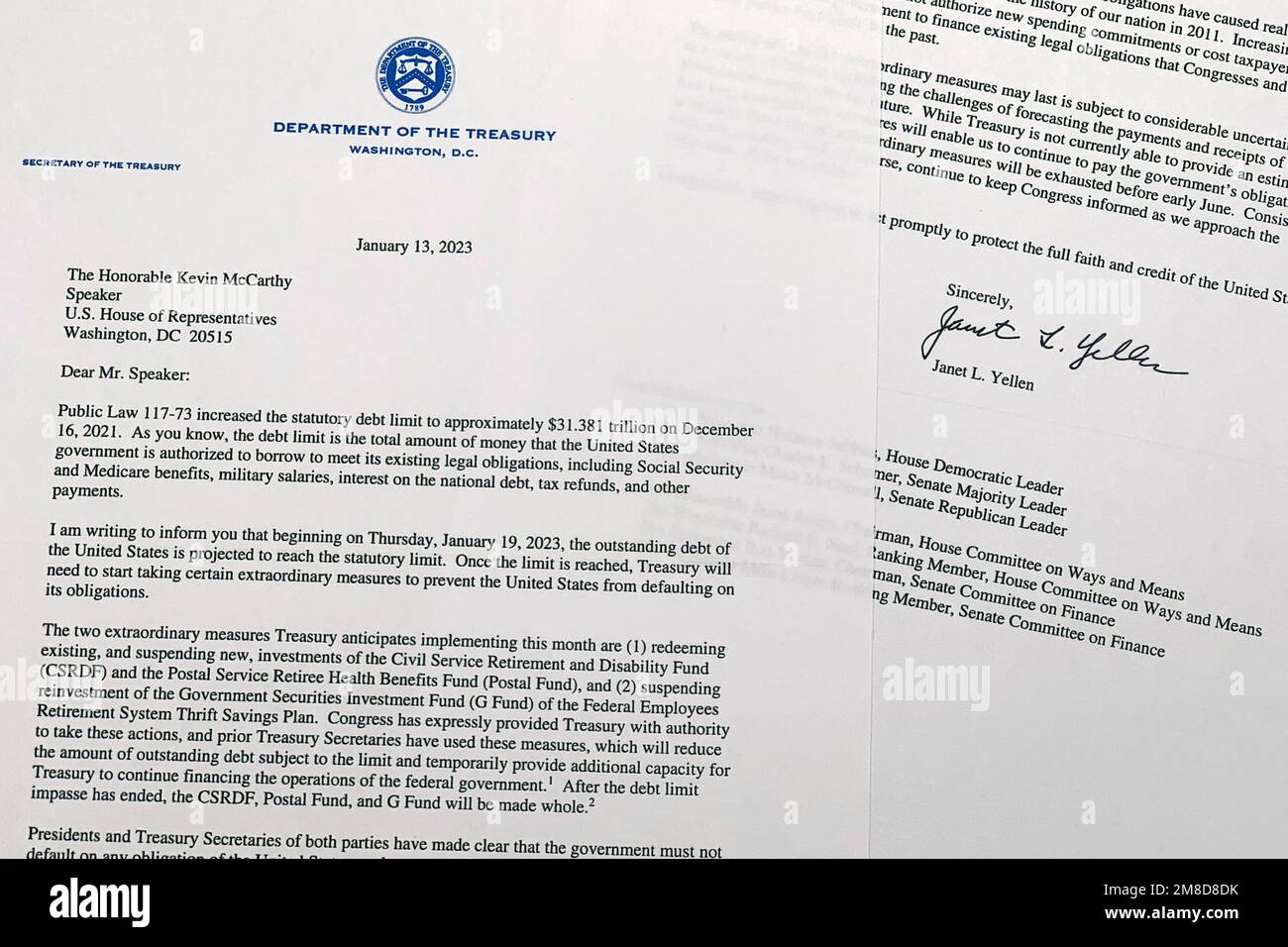 The letter from Treasury Secretary Janet Yellen to House Speaker Kevin ...