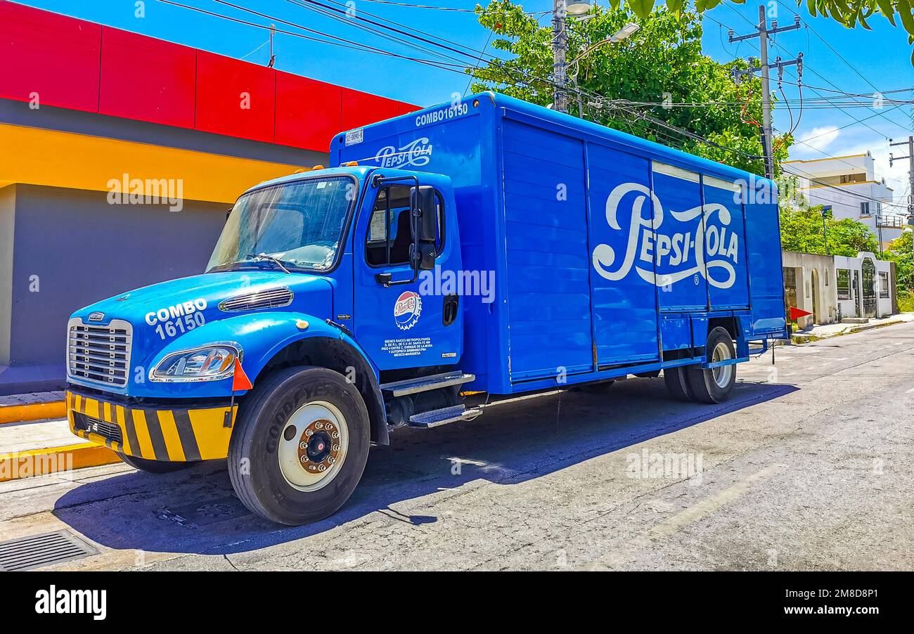 Various Mexican trucks transporters vans delivery cars in Playa del Carmen Quintana Roo Mexico ...