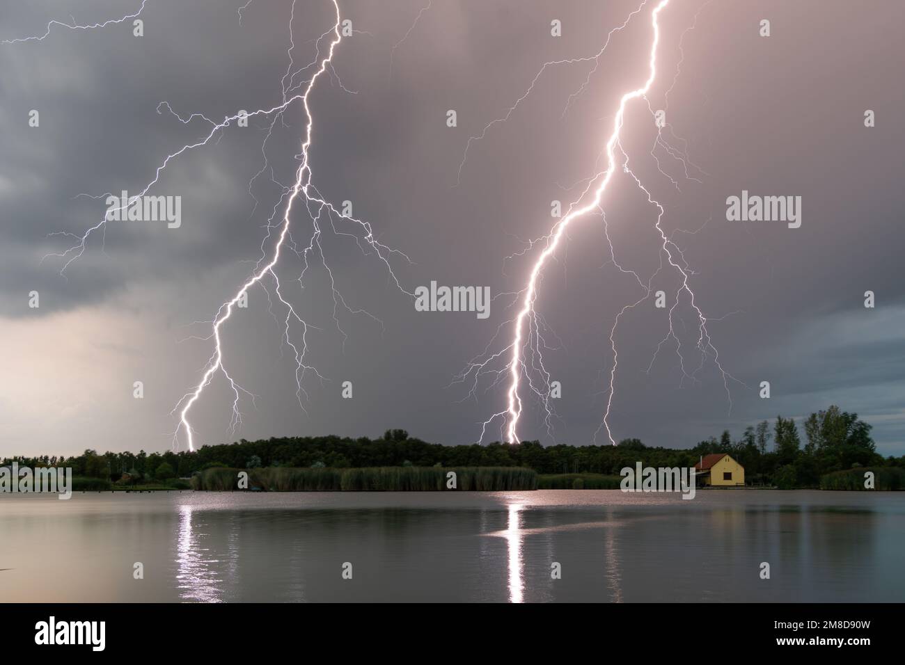 Double lightning strike Stock Photo - Alamy