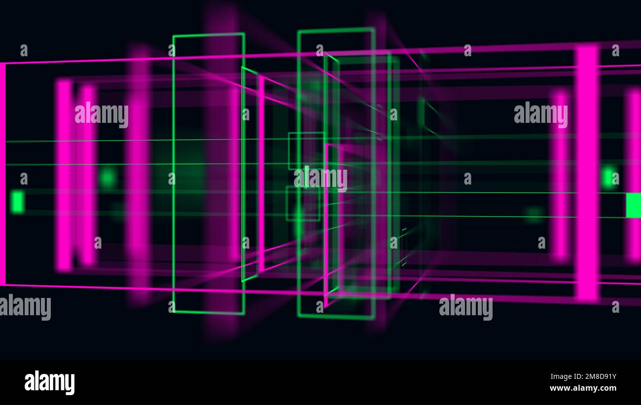 Colorful pink and green 3D geometrical neon space background VJ loop ...