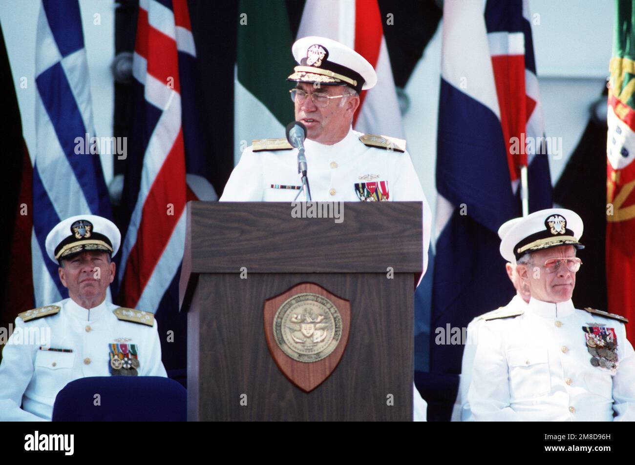 Admiral Frank B. Kelso II speaks during the change of command ceremony ...