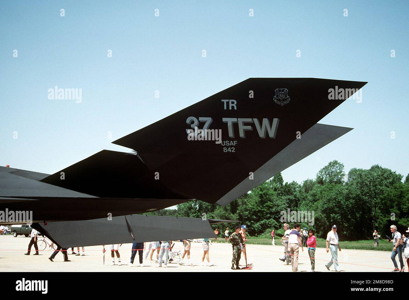 A close-up left side view of the tail section of a 37th Tactical ...