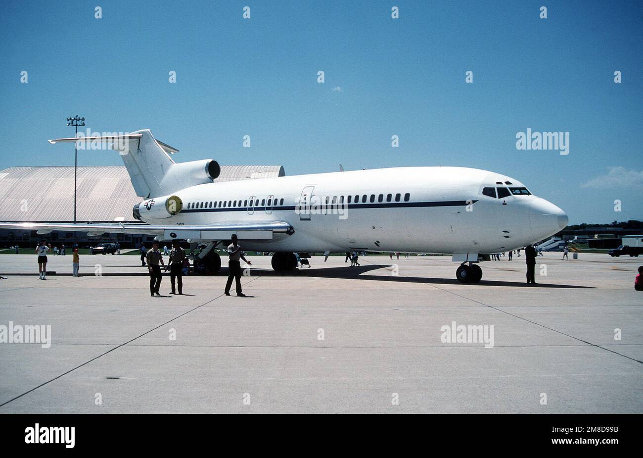 A right front view of an Air Force C-22B aircraft displayed on the ...