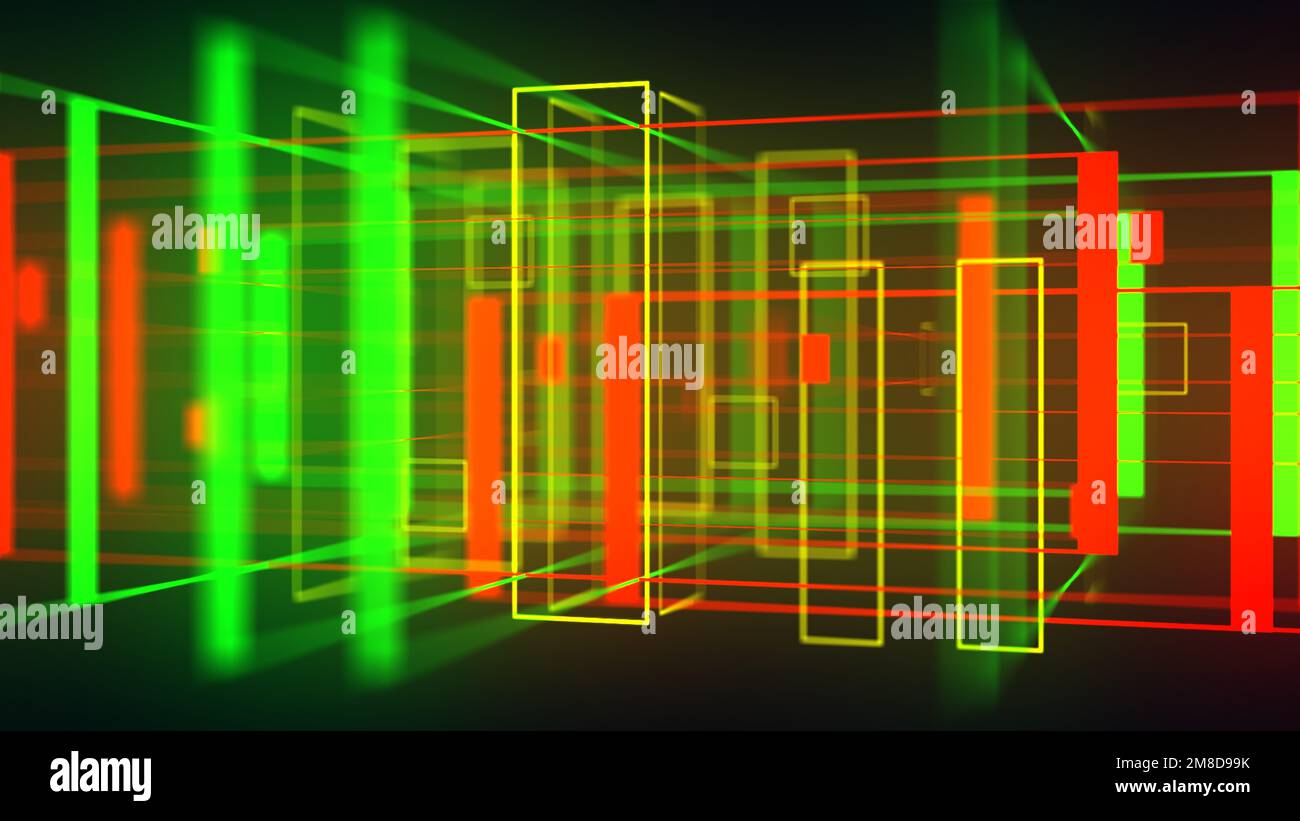 Colorful red and green 3D geometrical neon space background VJ loop ...