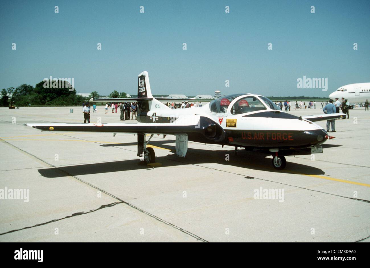 A right front view of an Air Force T-37B Tweet aircraft displayed on ...
