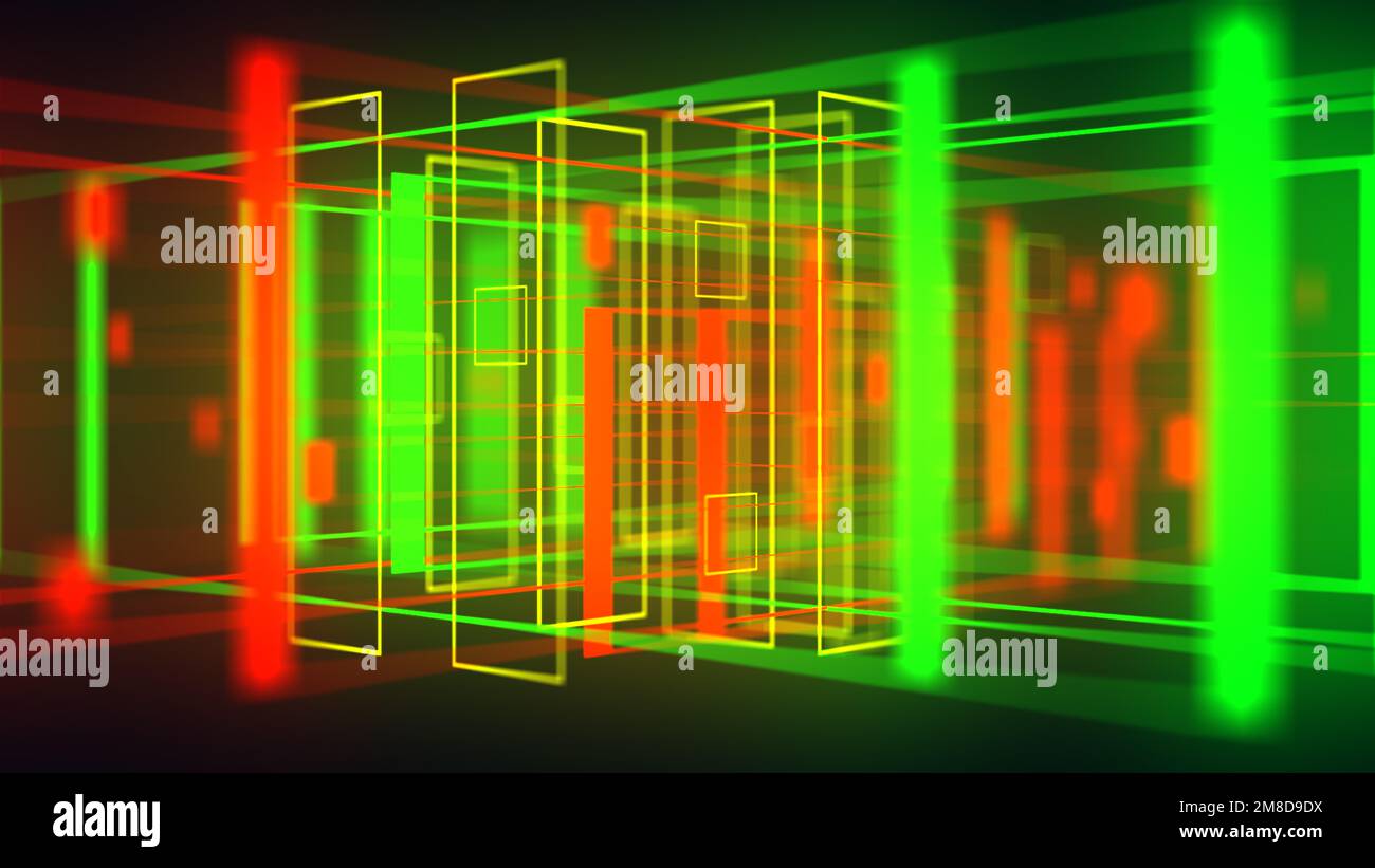Colorful red and green 3D geometrical neon space background VJ loop ...