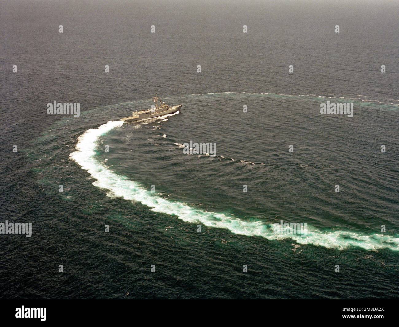 An aerial view of the guided missile frigate USS RENTZ (FFG 46 ...