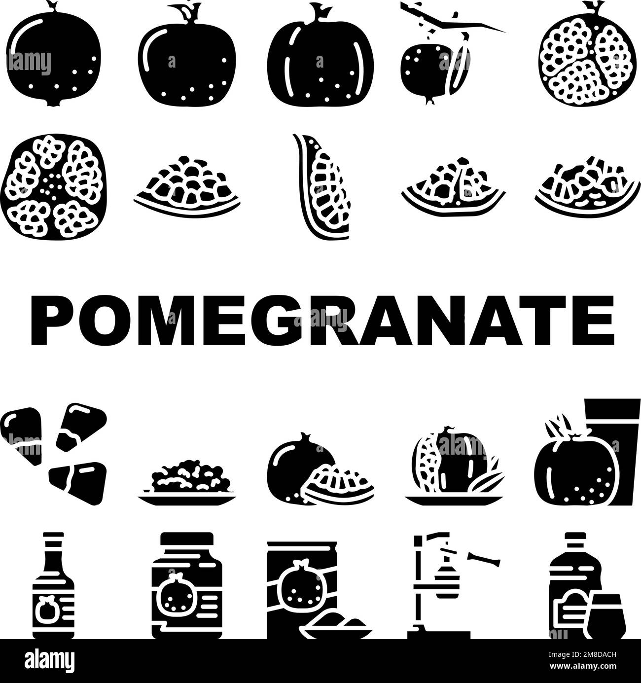pomegranate fruit nature organic icons set vector Stock Vector Image ...