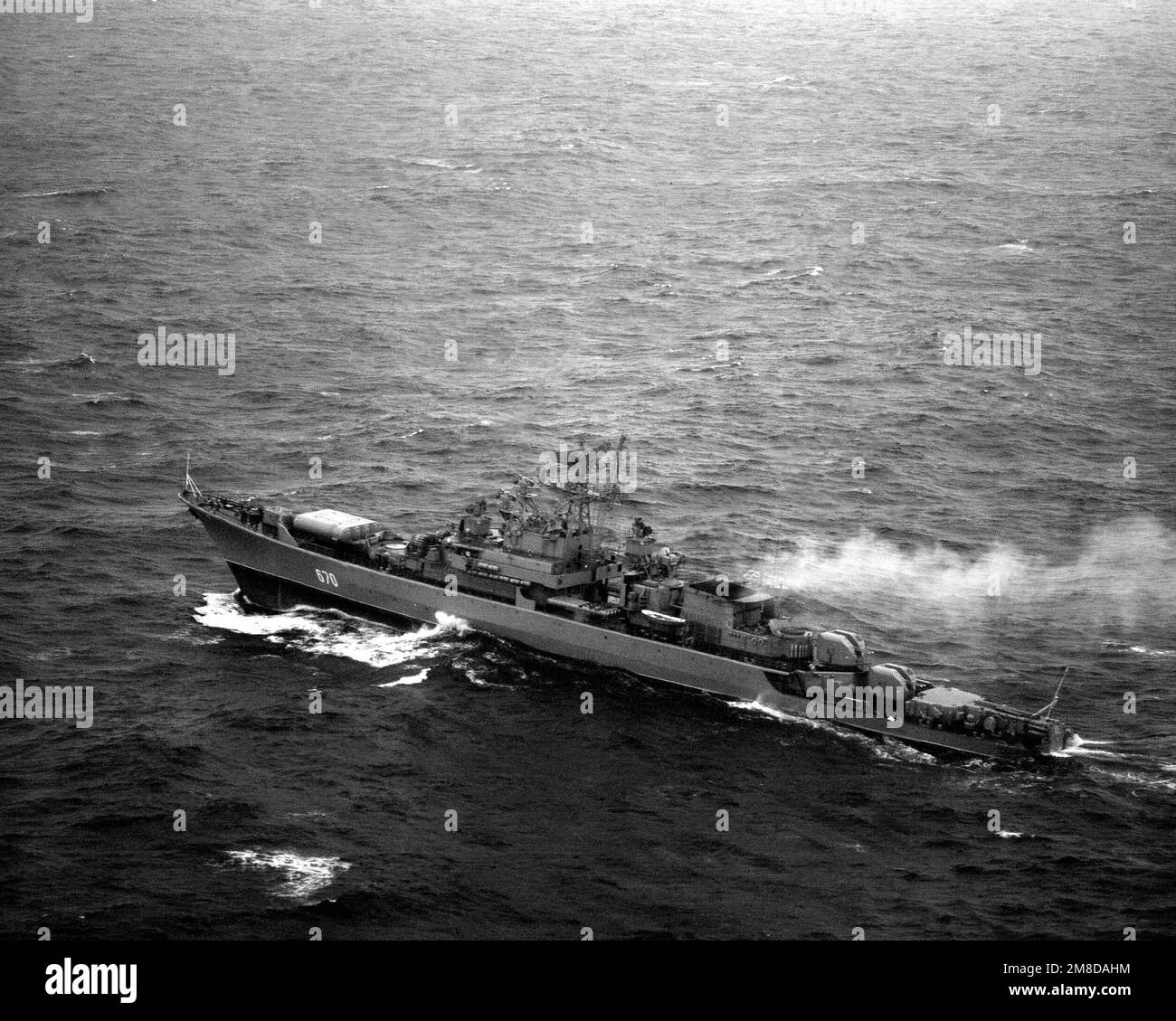 A port view of the Soviet Krivak I class guided missile frigate ...