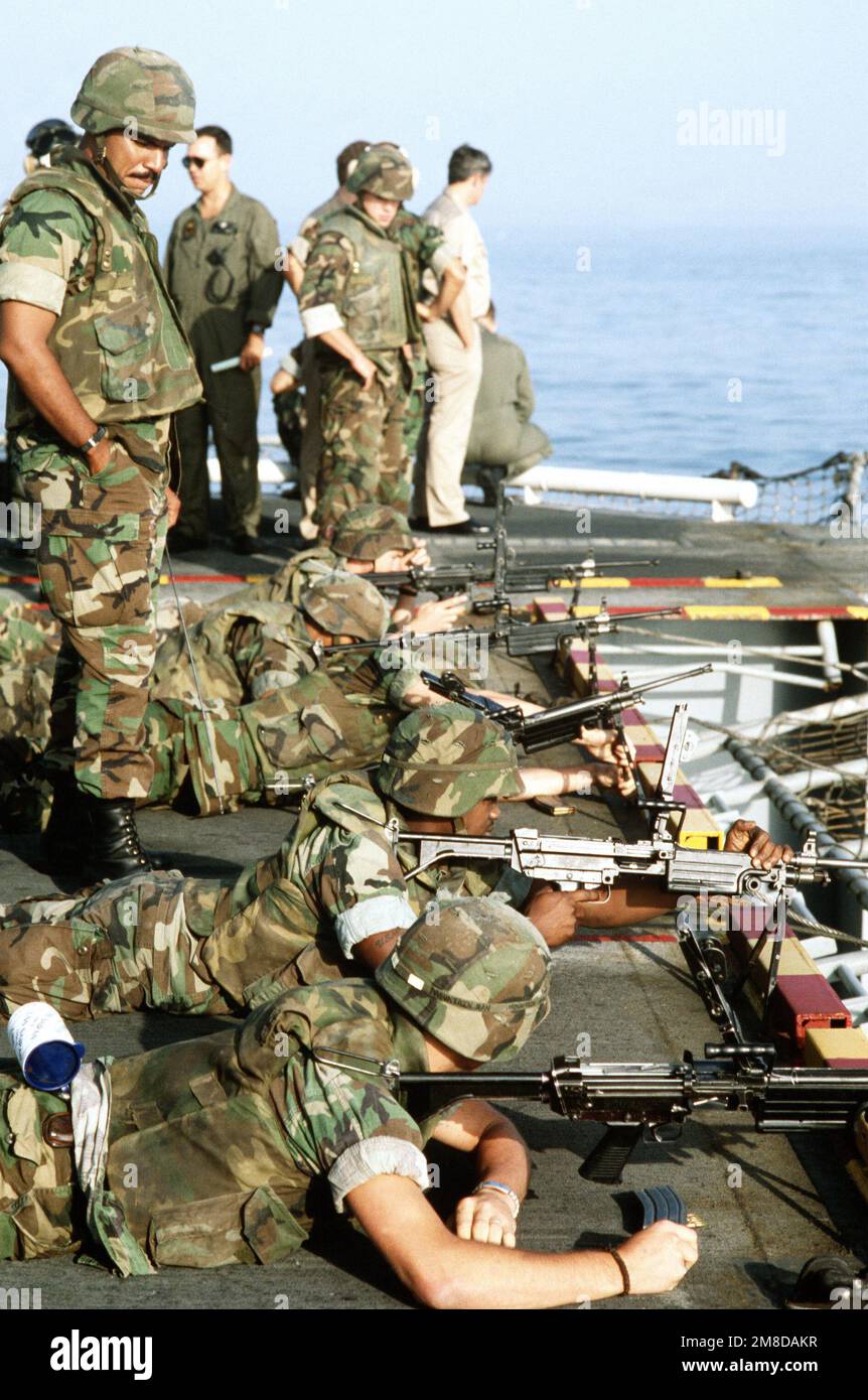 Marines of the 22nd Marine Expeditionary Unit prepare to fire their M ...