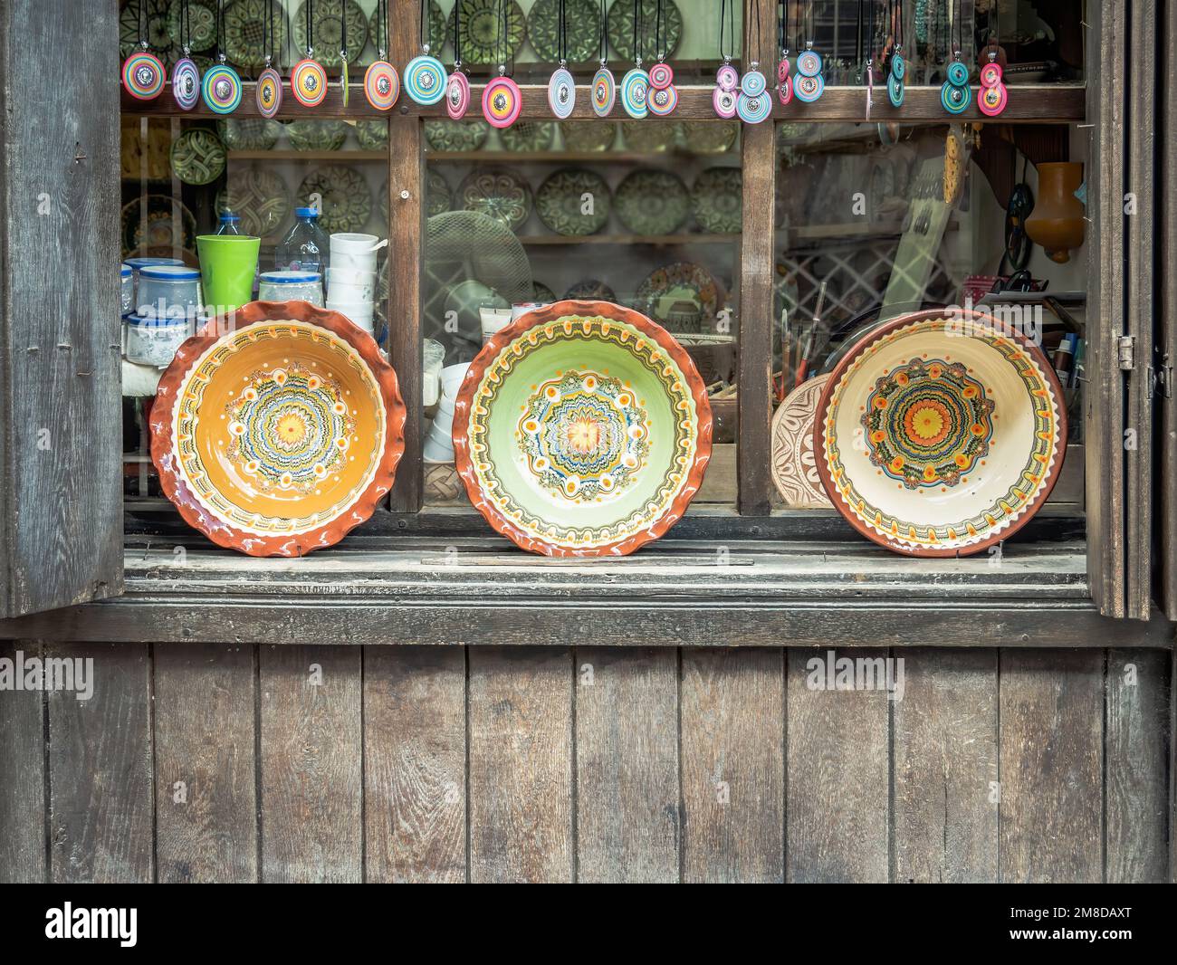 Ornamented bulgarian traditional clay plate home made. Craftsman window ...