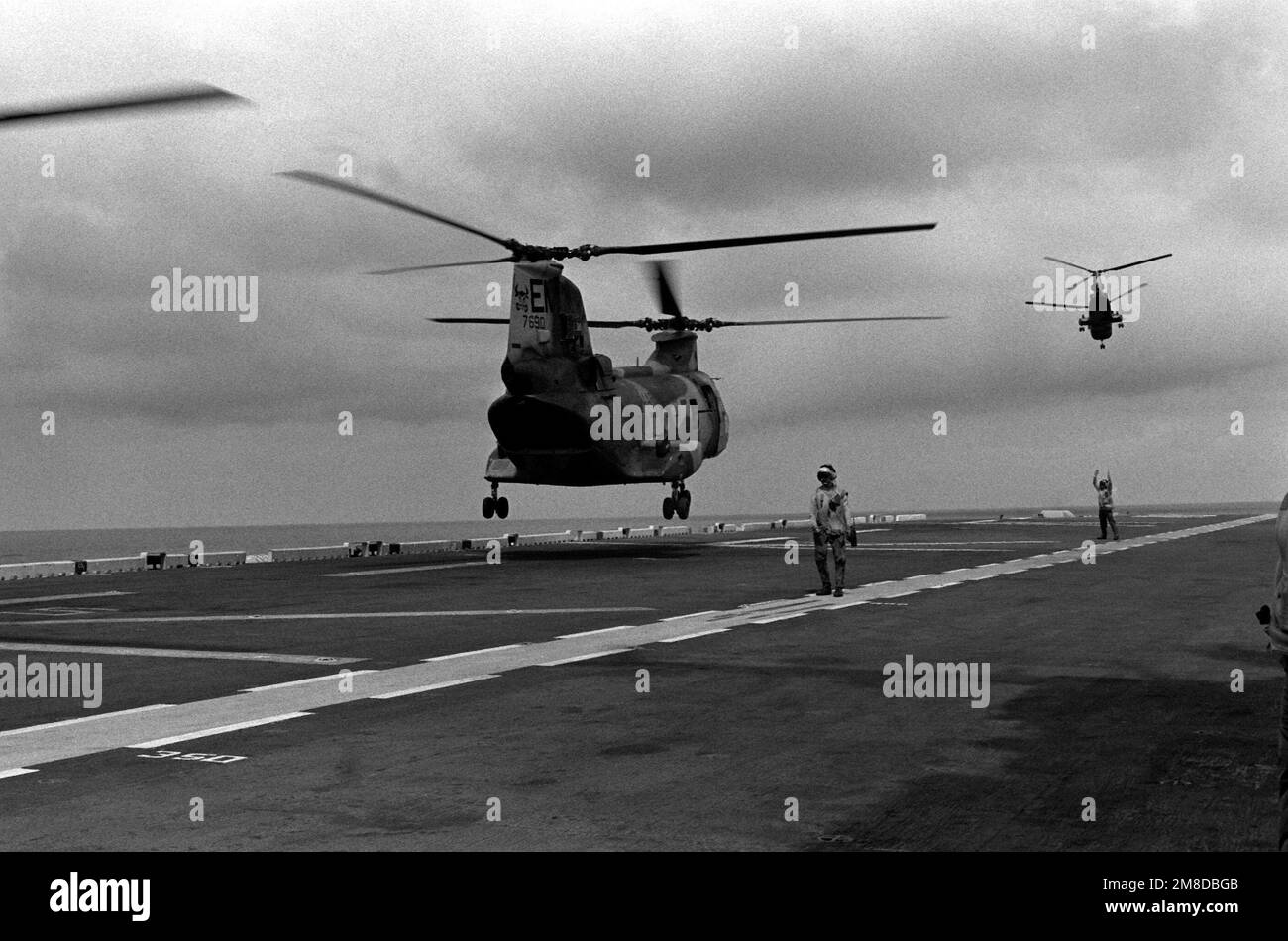 Two CH-46E Sea Knight helicopters of Marine Medium Helicopter Squadron ...