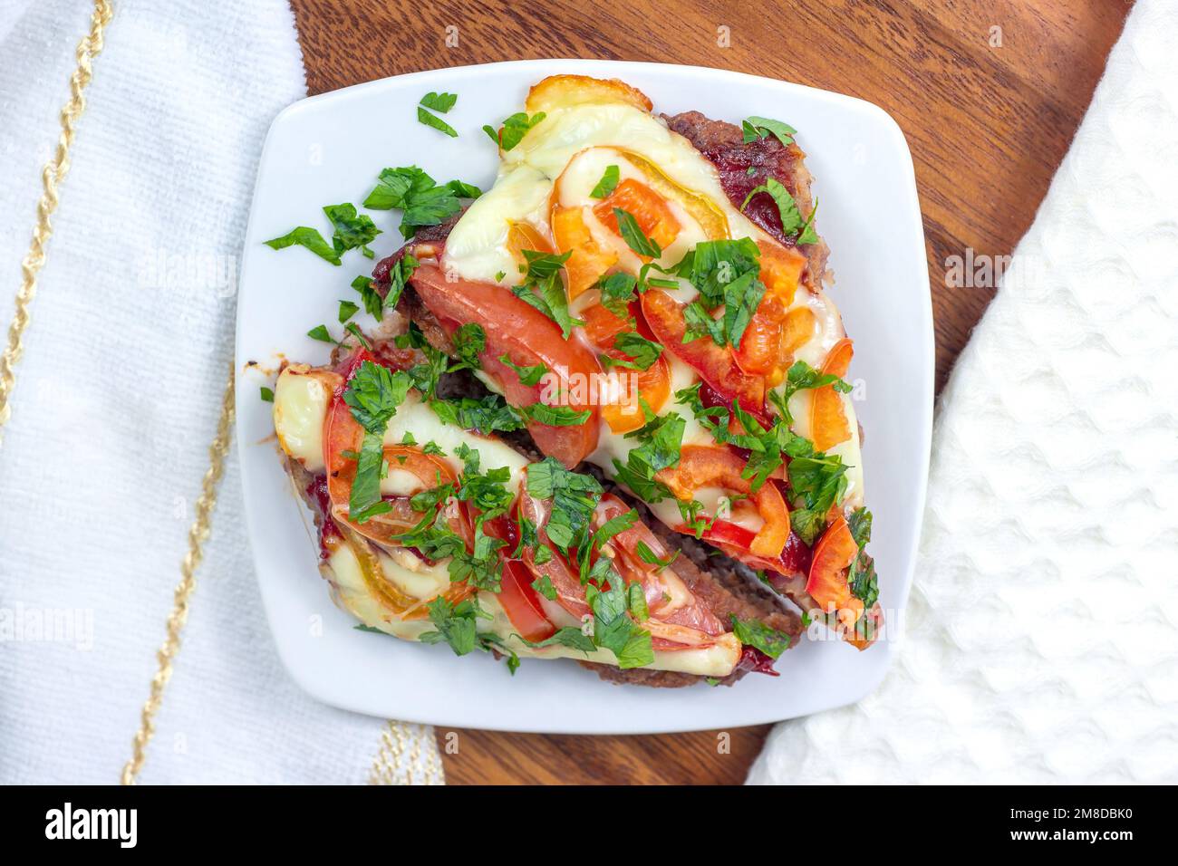 Top view of tasty homemade Low-Carb Keto Meatza (grain and gluten free ...