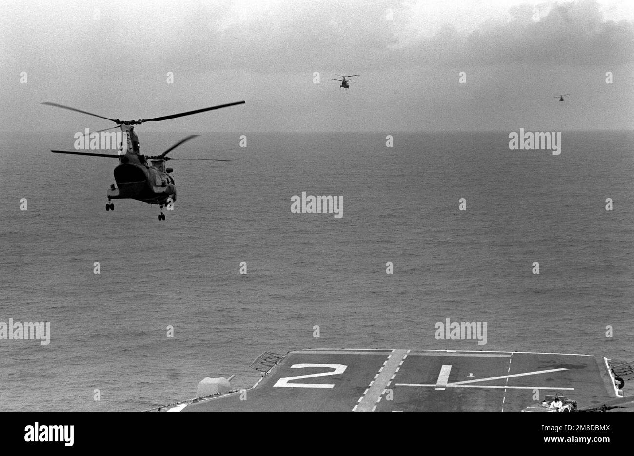 Three CH-46E Sea Knight helicopters of Marine Medium Helicopter ...