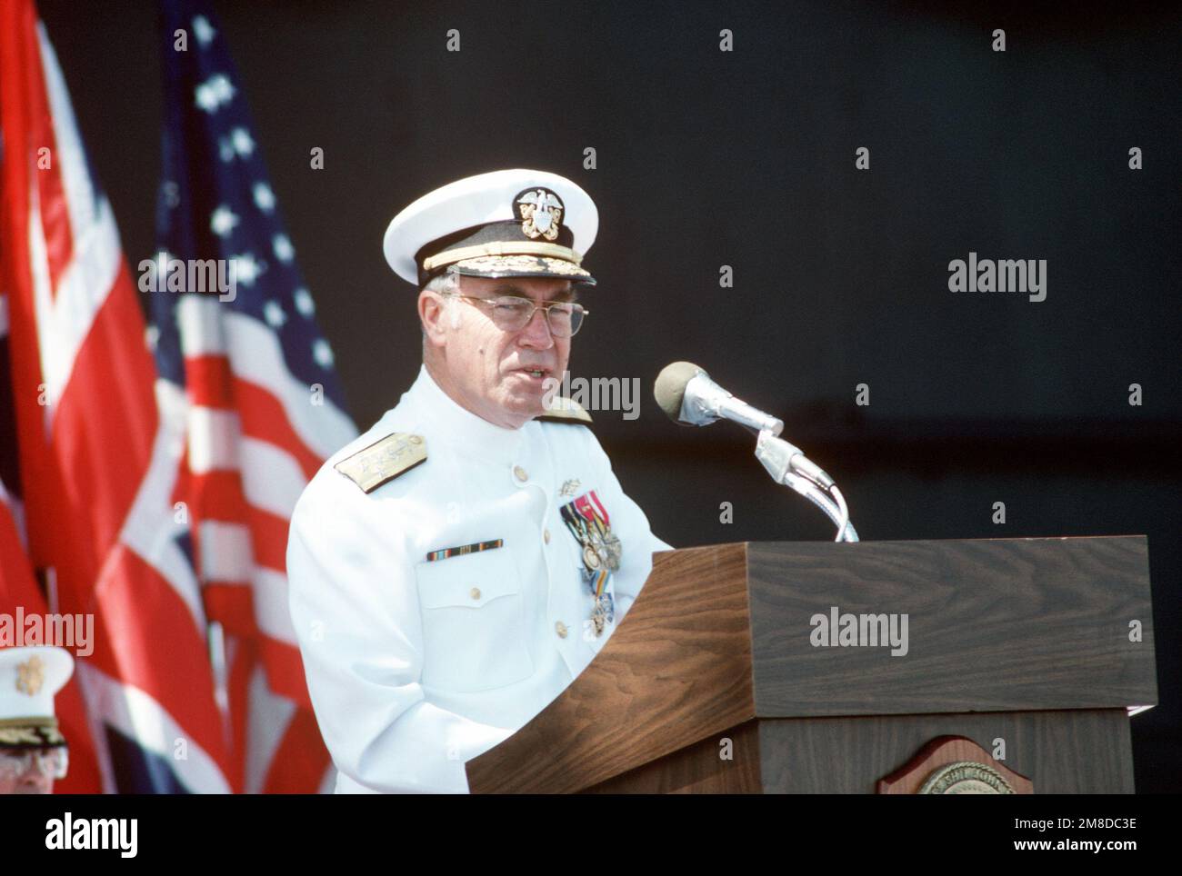 Admiral Frank B. Kelso II speaks during the change of command ceremony ...