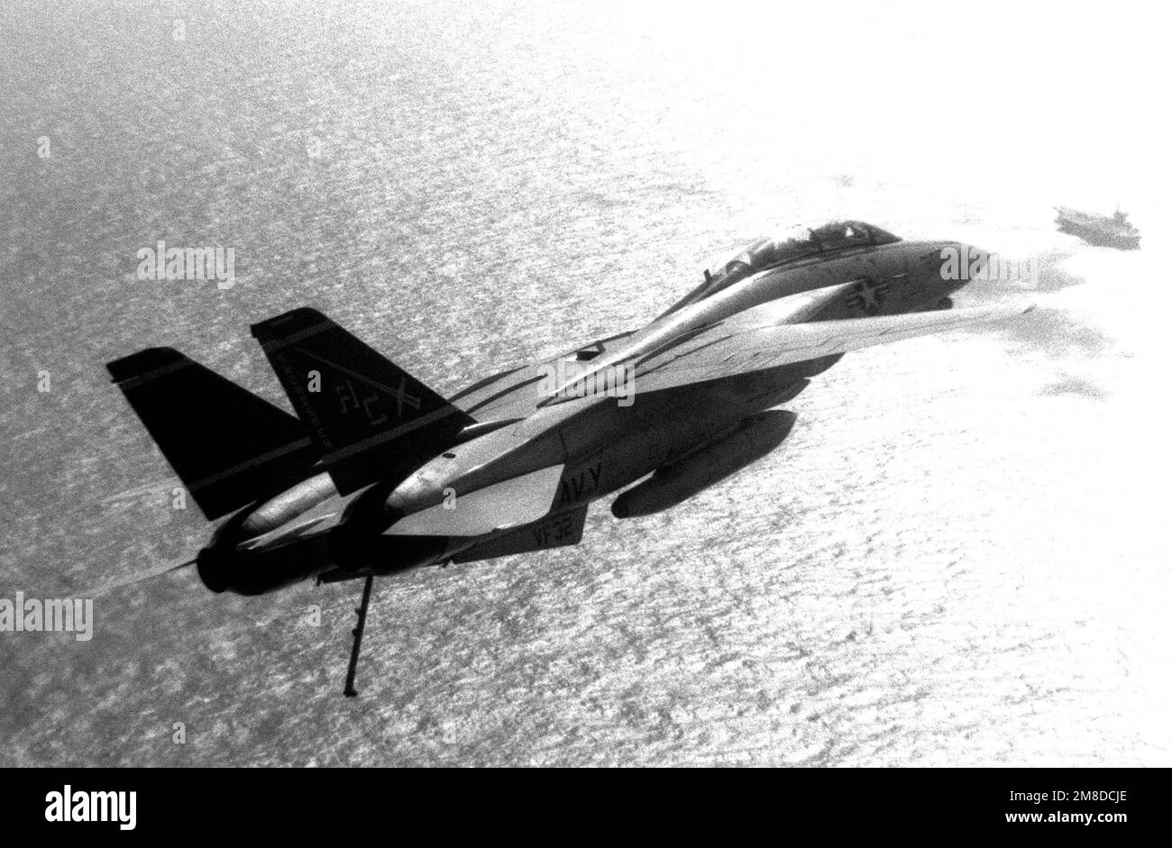 A Fighter Squadron 32 (VF-32) F-14A Tomcat aircraft, its tail hook ...