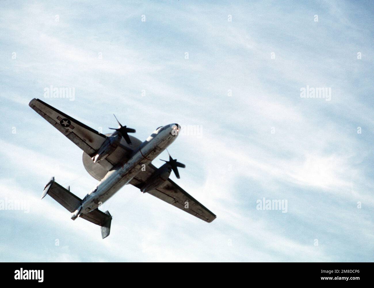 An underside view of an E-2C Hawkeye aircraft on a Joint Task Force 4 ...