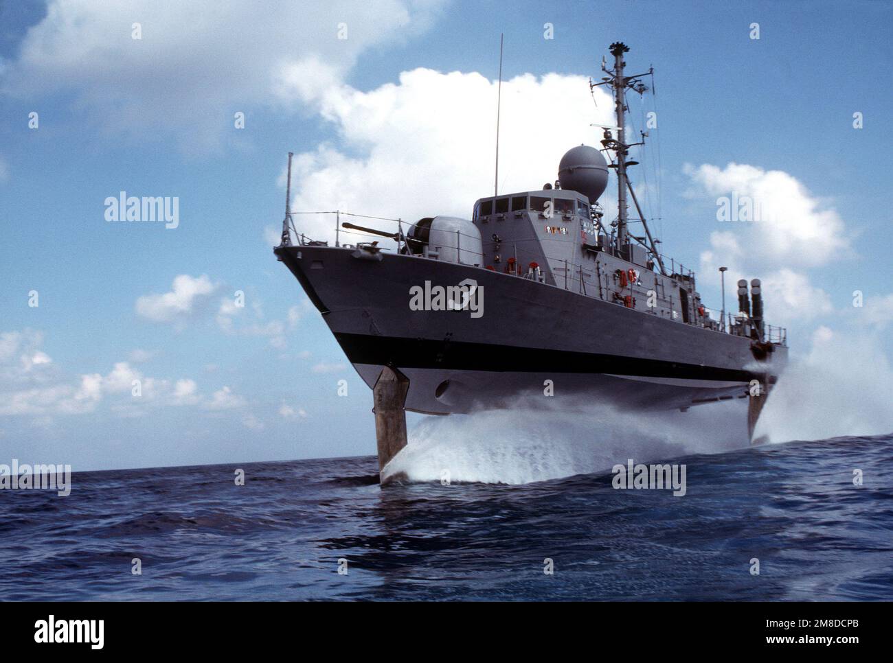 A port bow view of the hydrofoil patrol combatant missile ship USS ...
