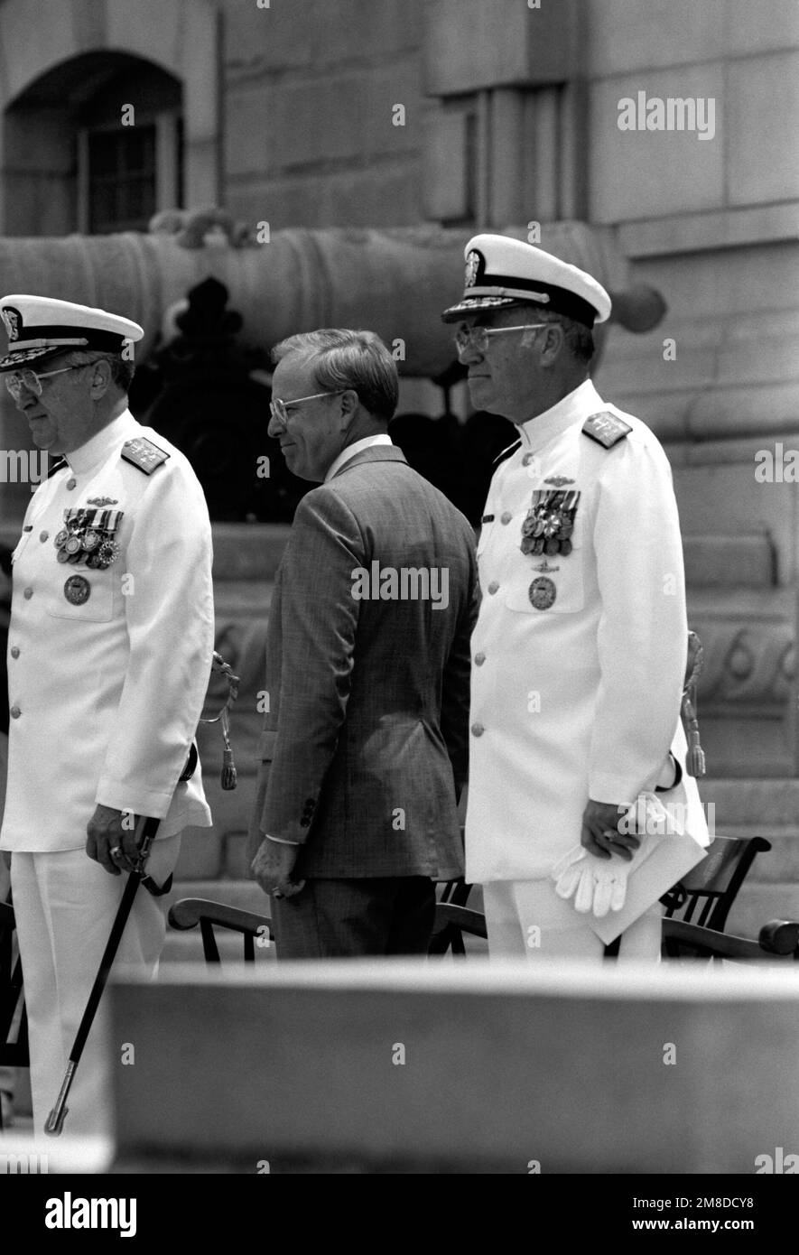 Admiral Carlisle A.H. Trost, Secretary of the Navy H. Lawrence Garrett ...