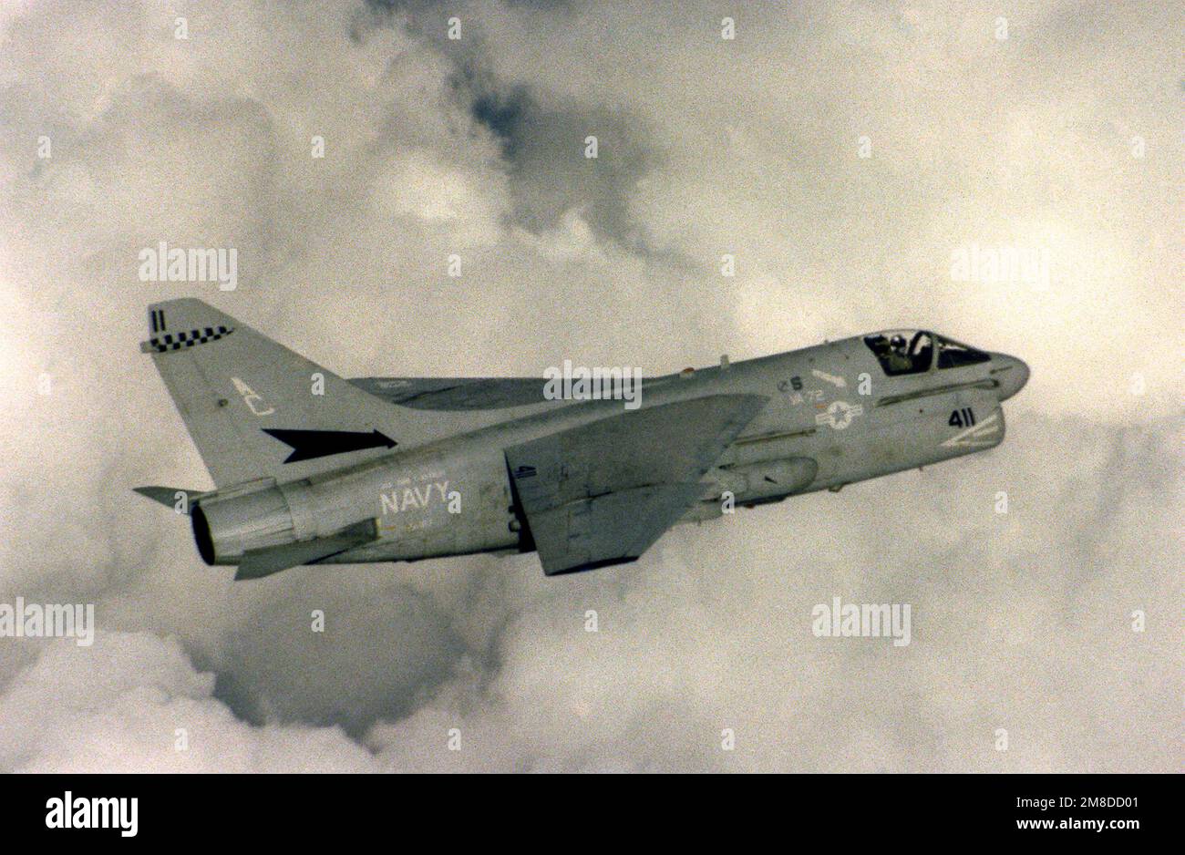 An air-to-air right side view of an Attack Squadron 72 (VA-72) A-7E ...