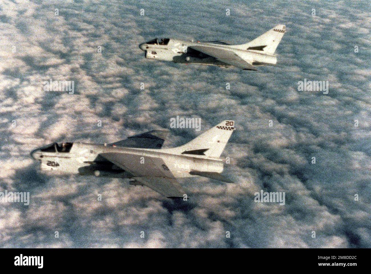 An air-to-air right side view of Attack Squadron 72 (VA 72) A-7E ...