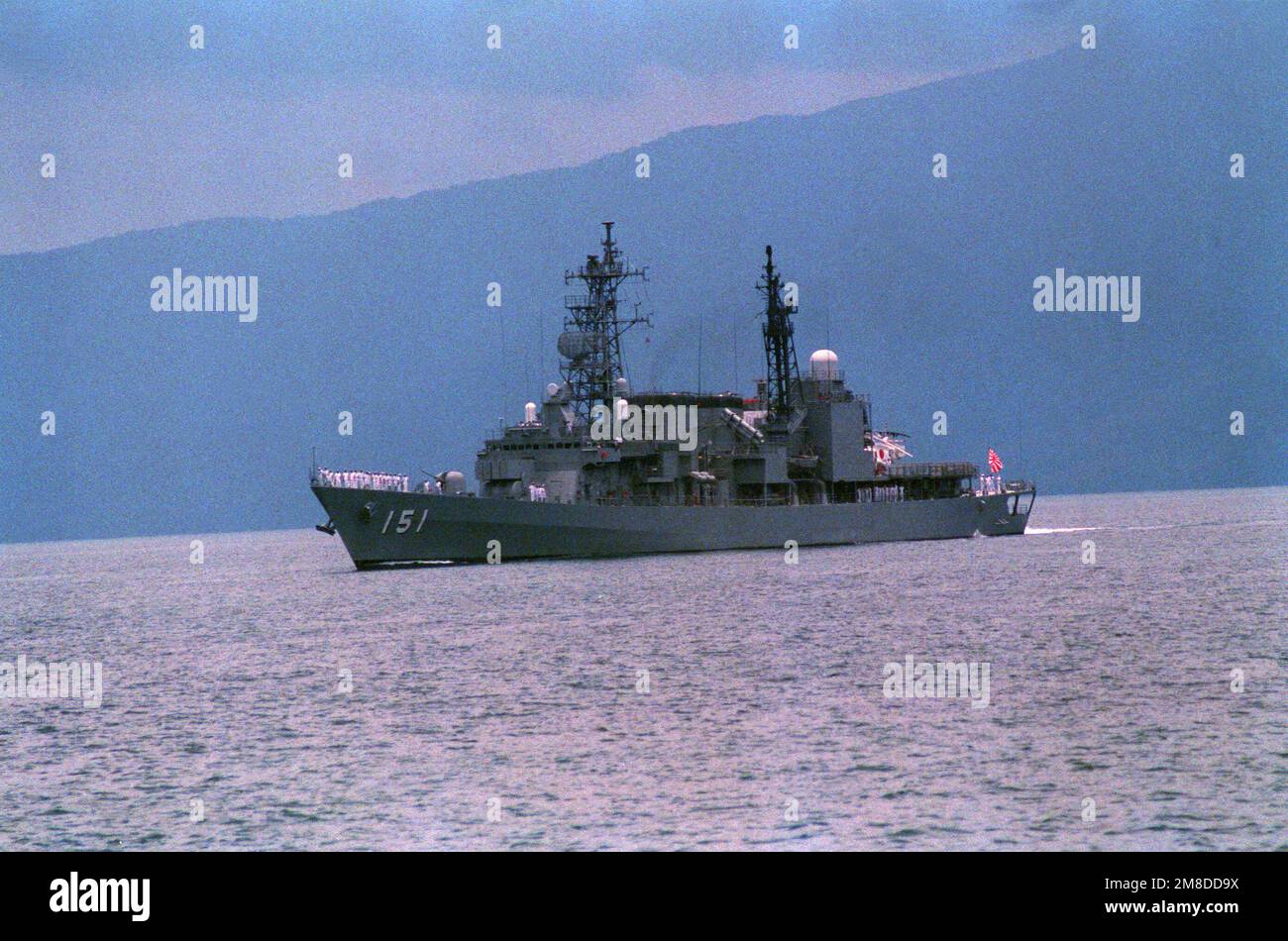 A port bow view of the Japanese destroyer JDS ASAGIRI (DD 151) underway. Base: Subic Bay Country ...