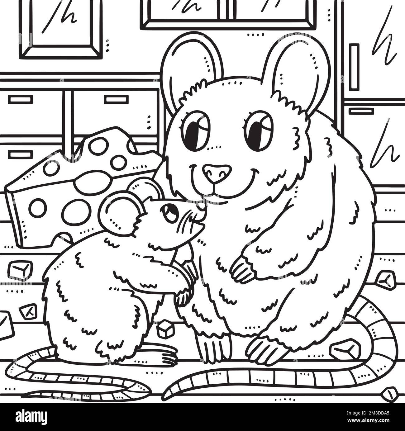 Mother Mouse and Baby Mouse Coloring Page for Kids Stock Vector Image ...