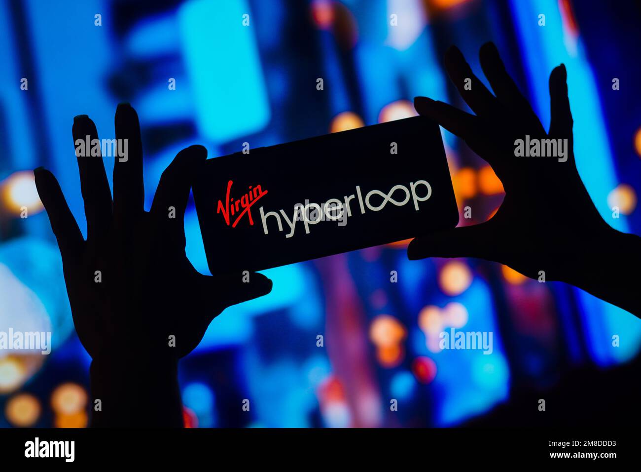 In this photo illustration, the Virgin Hyperloop One logo is displayed ...