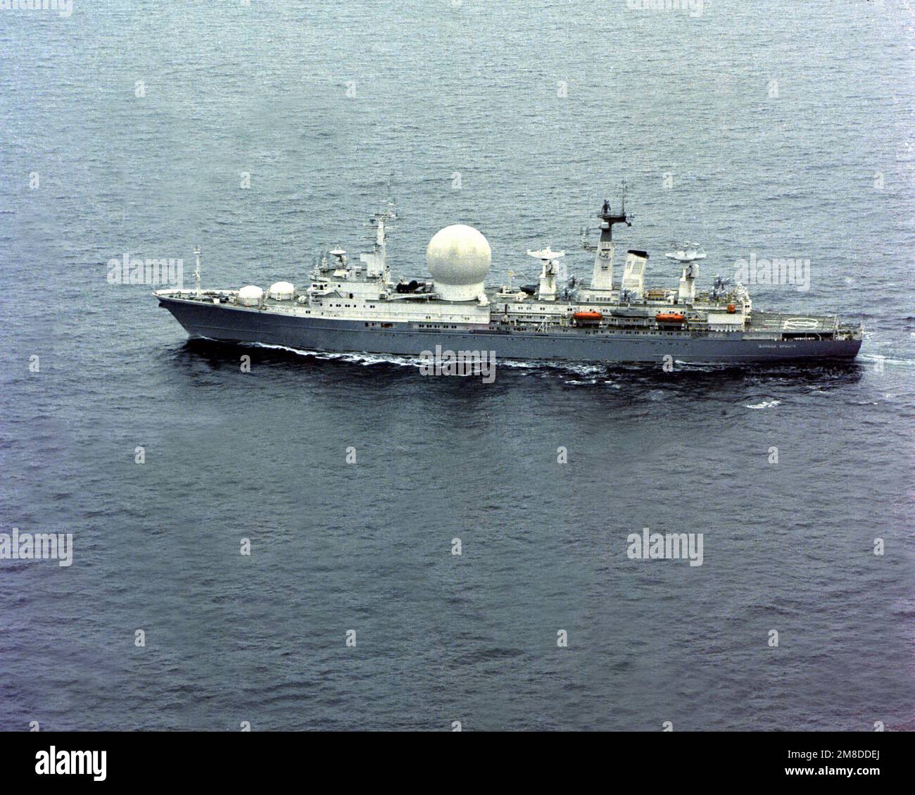 A port beam view of the Soviet Marshall Nedelin class missile range ...