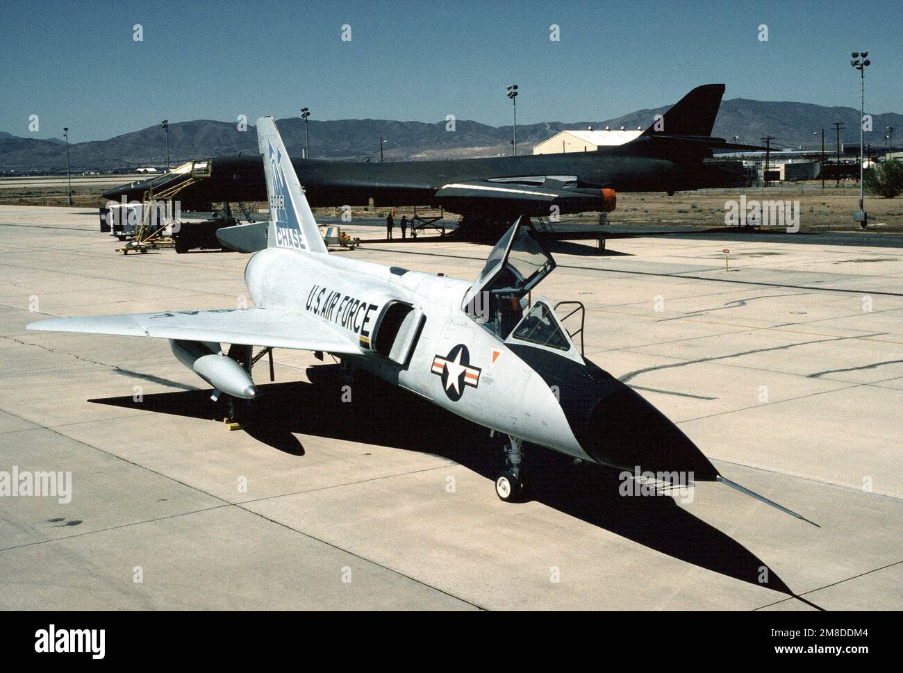 An F-106A Delta Dart aircraft sits on the flight line at Rockwell ...