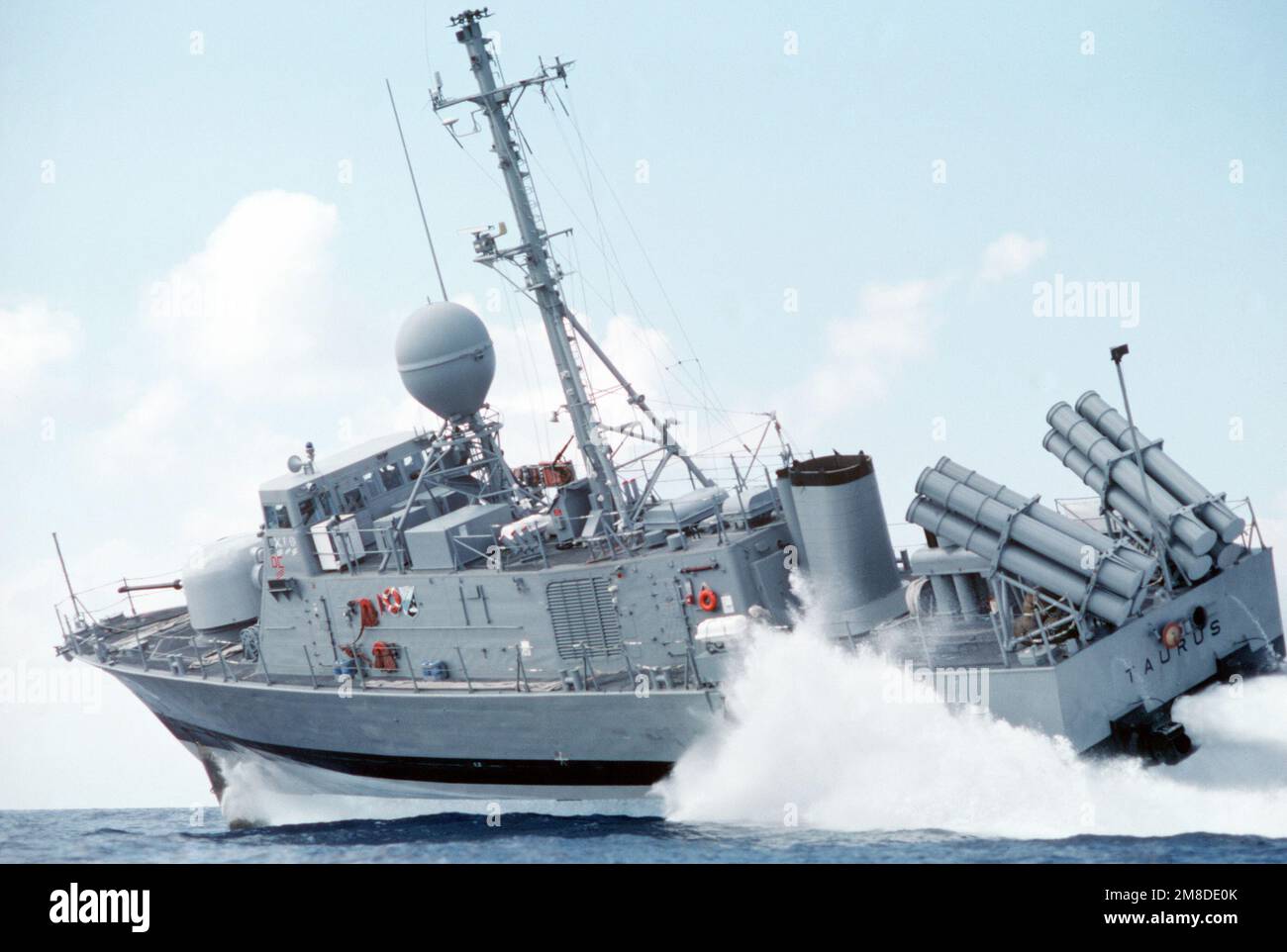 The hydrofoil patrol missile combatant ship USS TAURUS (PHM 3) executes ...