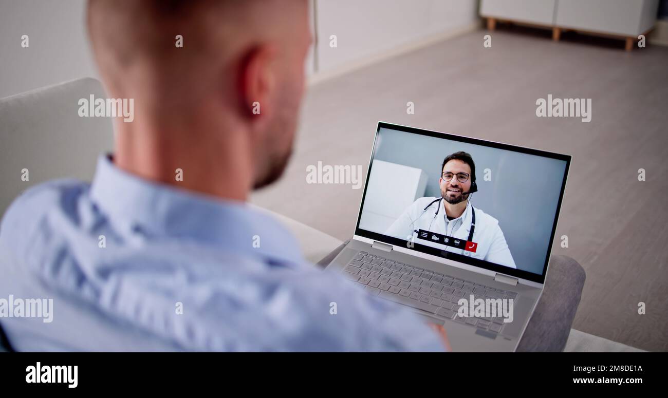 Video Conference Doctor Telemedicine Consult Call Or Webinar Stock ...