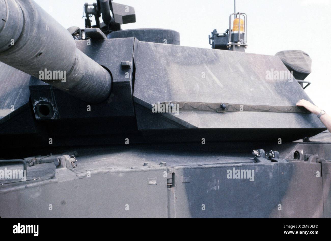 A view of the left front portion of the turret on an M-1 Abrams main ...