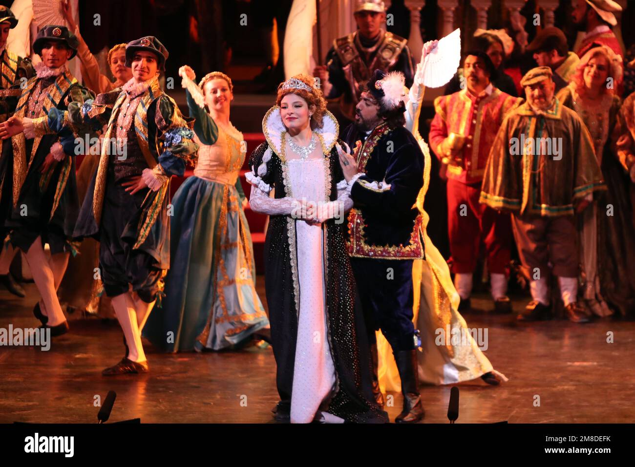 Cairo, Egypt. 12th Jan, 2023. Artists perform the opera Rigoletto at Cairo Opera House in Cairo ...