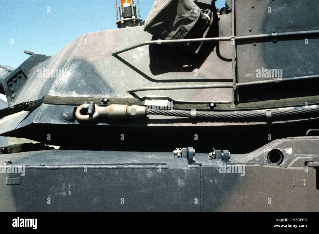 A close-up view of a portion of the left side of the turret on an M-1 ...