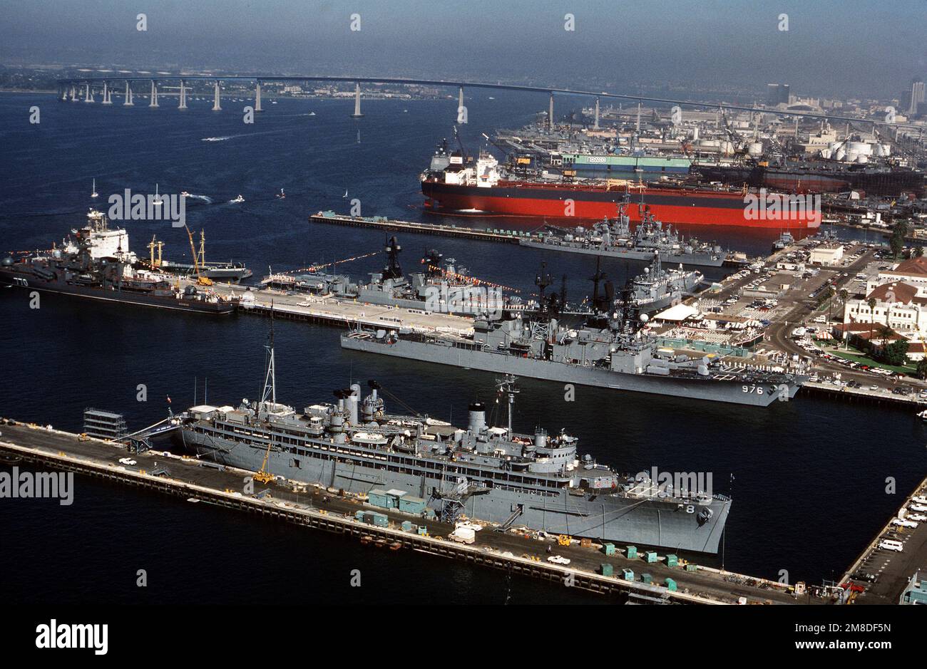 Soviet and U.S. Navy ships are docked at the piers during a four-day ...