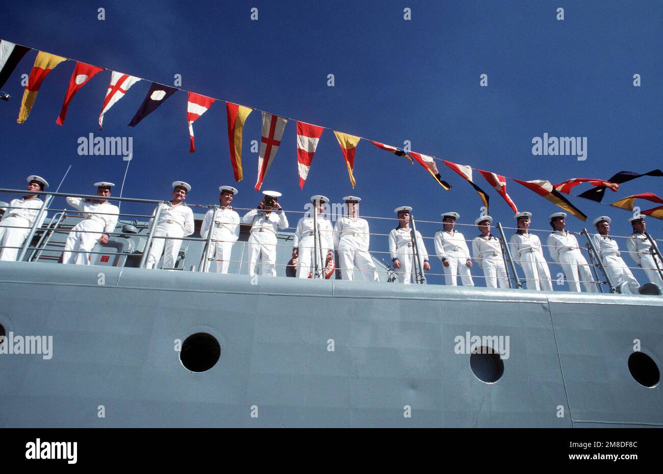 Soviet sailors man the rail aboard the Udaloy class destroyer ADMIRAL ...